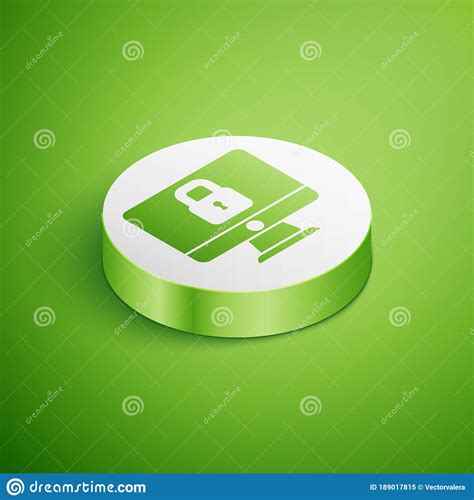 Isometric Lock On Computer Monitor Screen Icon Isolated On Green Background Security Safety