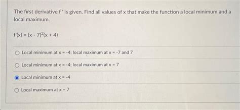 solved the first derivative f is given find all values of