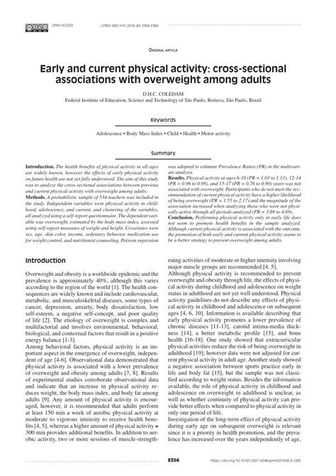Pdf Early And Current Physical Activity Cross Sectional Associations