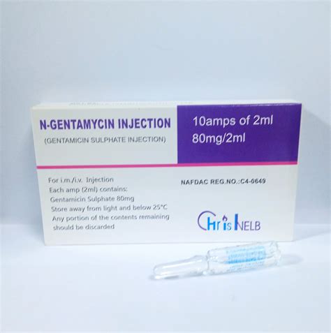 Gentamicin Injection 80mg2ml Per Ampoule Beta Pharmacy