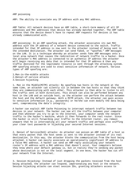 Arp Poisoning Pdf Ip Address Computer Network