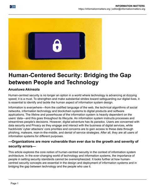 Pdf Human Centered Security Bridging The Gap Between People And Technology