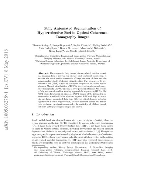 Pdf Fully Automated Segmentation Of Hyperreflective Foci In Optical