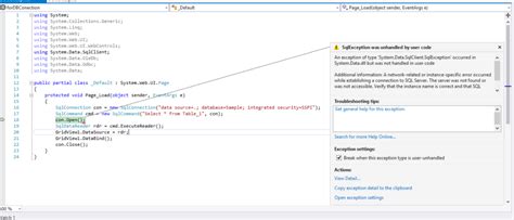 Excepción producida System Data SqlClient SqlException en System Data