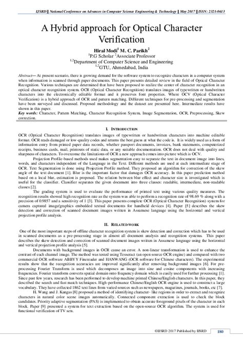Pdf A Hybrid Approach For Optical Character Verification