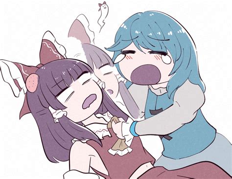 Monadmandara Hakurei Reimu Tatara Kogasa Touhou Highres 2girls O Ascot Blank Eyes Blue