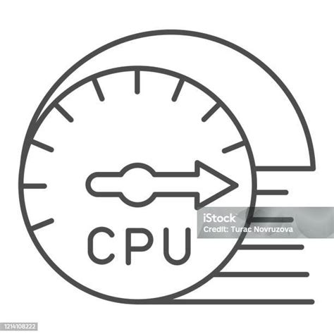 프로세서 사용 및 로드 속도 가는 선 아이콘 Cpu 칩 성능 센서 기호 흰색 배경에 윤곽 스타일 그림 모바일 개념 웹 디자인에 대한 벤치마킹 기호 벡터 그래픽 0명에 대한