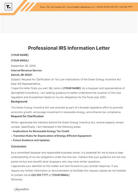 Free Professional Irs Information Letter Template To Edit Online