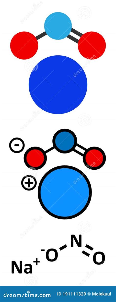 Nitrite Anion No2 Molecule Structural Chemical Formula And Molecule Model Vector Illustration