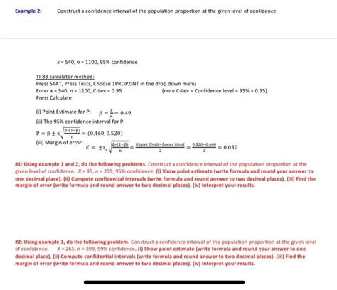 Solved Example Construct A Confidence Interval Of The Chegg
