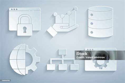 Set Hierarchy Organogram Chart Server Data Web Hosting Globe Of The Earth And Gear Browser
