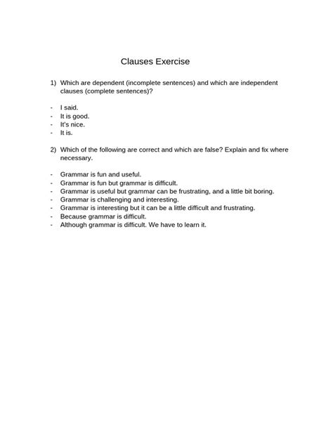 Clauses Exercise Pdf