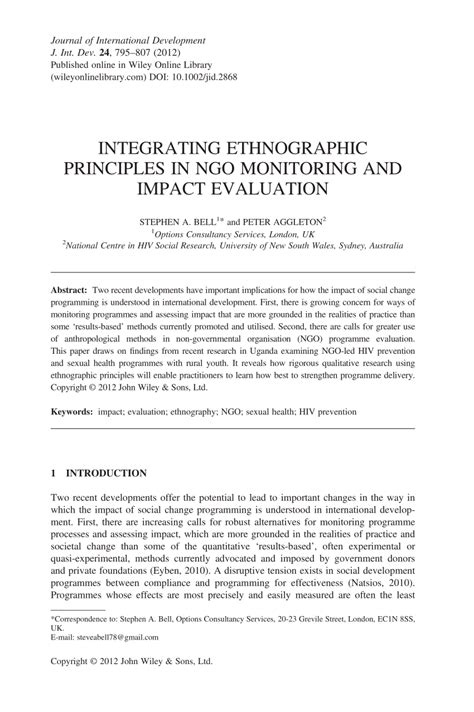 Pdf Integrating Ethnographic Principles In Ngo Monitoring And Impact