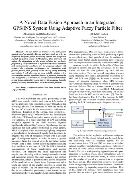 Pdf A Novel Data Fusion Approach In An Integrated Gpsins System Using Adaptive Fuzzy Particle