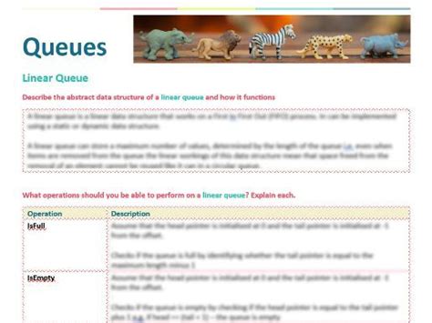 linear queue data structure scaffold and answers teaching resources