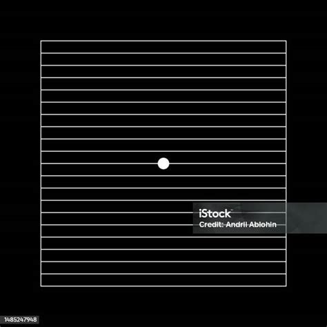 Amsler Grid With Central White Dot And Horizontal Lines On Black Background Template Of Graphic