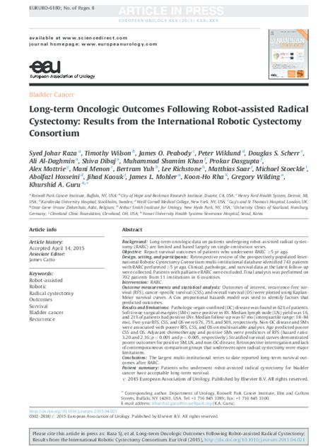 Pdf Long Term Oncologic Outcomes Following Robot Assisted Radical Cystectomy Results From The