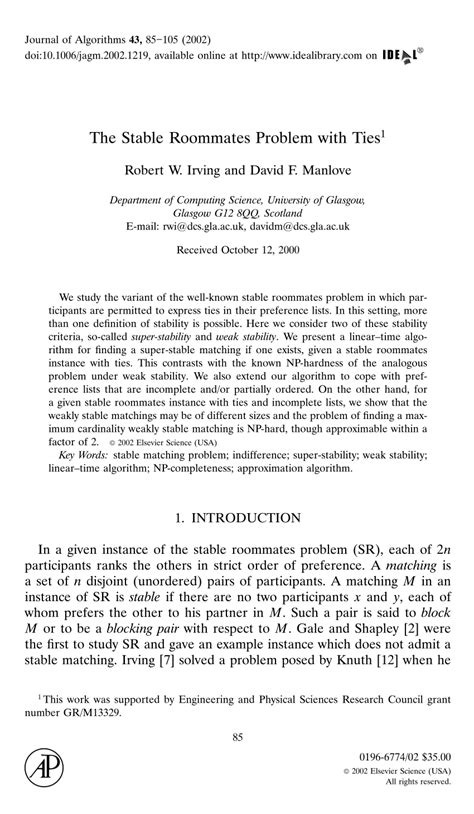 Pdf The Stable Roommates Problem With Ties