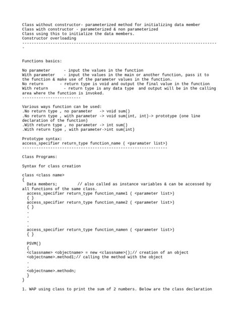 Class Pograms Class 10 Pdf Programming Constructor Object