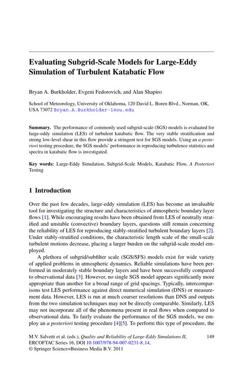 Pdf Evaluating Subgrid Scale Models For Large Eddy Simulation Of Turbulent Katabatic Flow