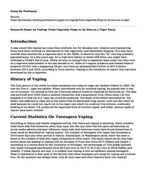 📗 Research Paper On Vaping From Cigarette Flops To Its Own As A Cigar Free Essay Term Paper