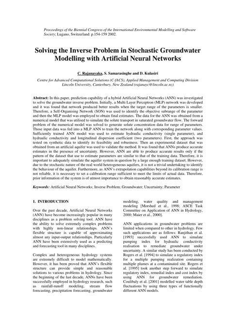 Pdf Solving The Inverse Problem In Stochastic Groundwater Modelling With Artificial Neural