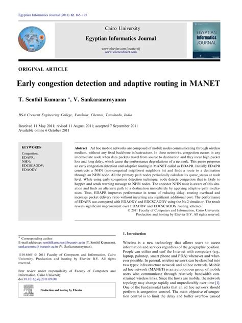 Pdf Early Congestion Detection And Adaptive Routing In Manet