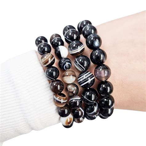 Banded Black Agate Beaded Bracelet Wintime And Co