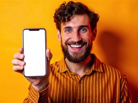 A Man Is Holding A Mobile Phone And Showing A Blank White Screen