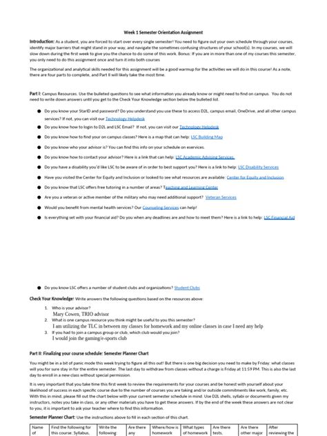 Semester Orientation Assignment Guide Pdf