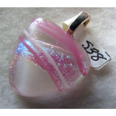 Dichroic Fused Glass Pendant With Silver Bail Pink And White Id S38 On