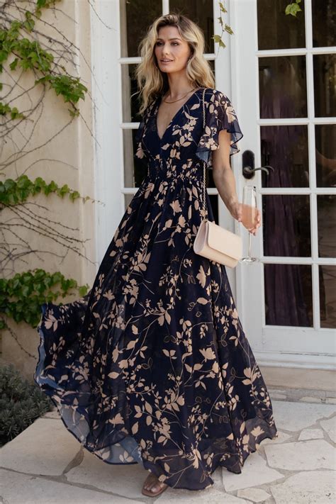 Navy Maxi Dress Wedding Long Sleeve Dusty Blue Wedding Dresses With