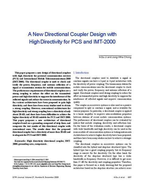 A New Directional Coupler Design With High Directivity For Pcs And Imt 2000 Pdf Transmission