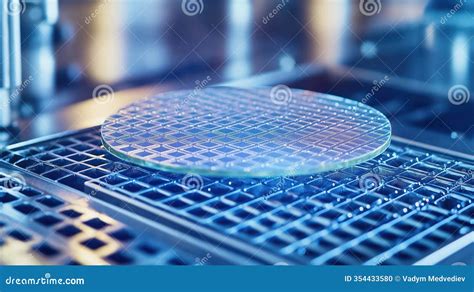 Close Up Of Semiconductor Wafers Production Inside A Clean Room With A