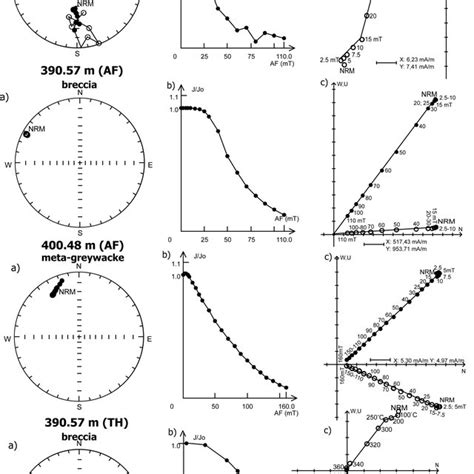 Examples of alternating field and thermal demagnetization behavior of ...
