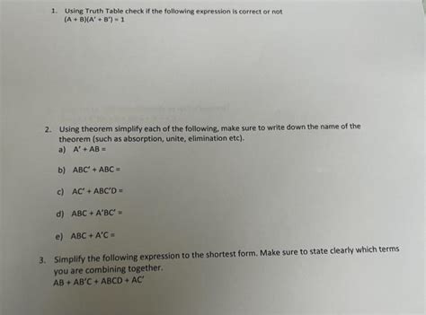 solved 1 using truth table check if the following