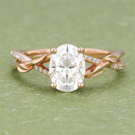 Oval Cut Moissanite Rose Gold Leaf Engagement Ring Gardensring