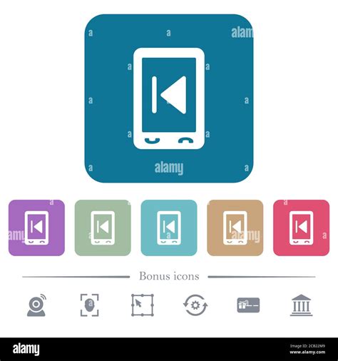 Mobile Media Previous White Flat Icons On Color Rounded Square Backgrounds 6 Bonus Icons