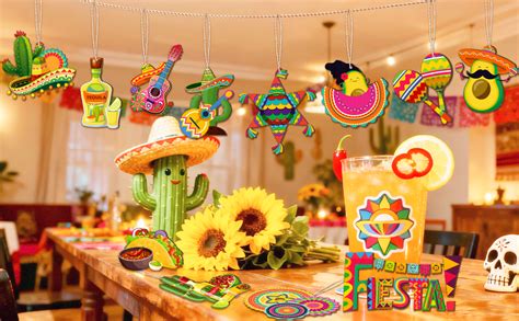 Mexican Fiesta Wooden Ornaments 37pcs Cinco De Mayo Tree