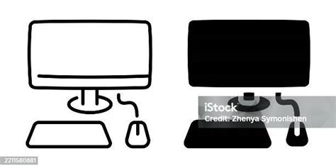 키보드와 마우스 아이콘이 있는 데스크톱 컴퓨터 선형 및 실루엣 스타일 디지털 생성 이미지에 대한 스톡 벡터 아트 및 기타 이미지 디지털 생성 이미지 문구류 벡터