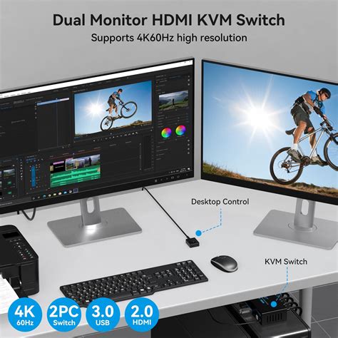 Snapklik Com HDMI KVM Switch Dual Monitor 2 Port 4K60Hz 2 Monitors 2 Computers USB 3 0 KVM