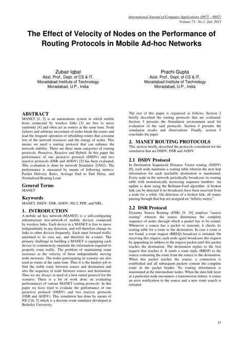 Pdf The Effect Of Velocity Of Nodes On The Performance Of Routing Protocols In Mobile Ad Hoc