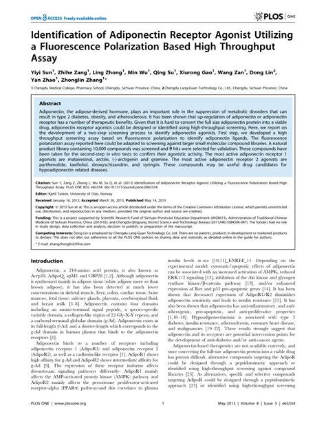 Pdf Identification Of Adiponectin Receptor Agonist Utilizing A