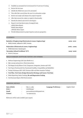 Resume For Manual Testing DOC