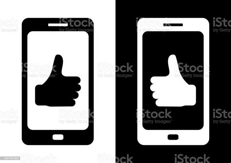 흰색 배경 및 기호 엄지손가락 최대와 검은 배경에 흰 전화 블랙 전화 스마트폰의 평면 아이콘입니다 벡터 일러스트 레이 션 개념에 대한 스톡 벡터 아트 및 기타 이미지