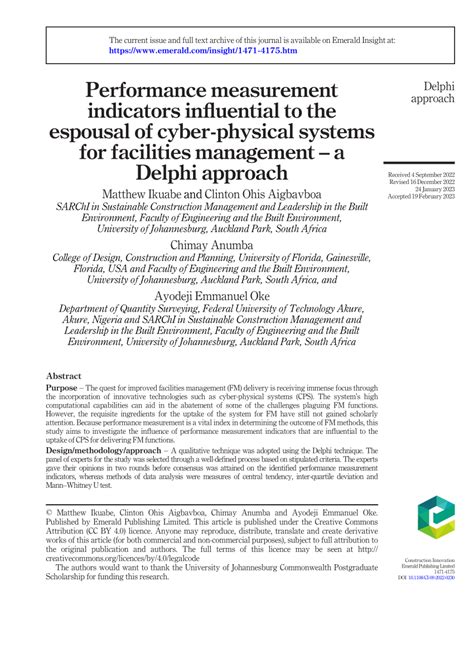 Pdf Performance Measurement Indicators Influential To The Espousal Of