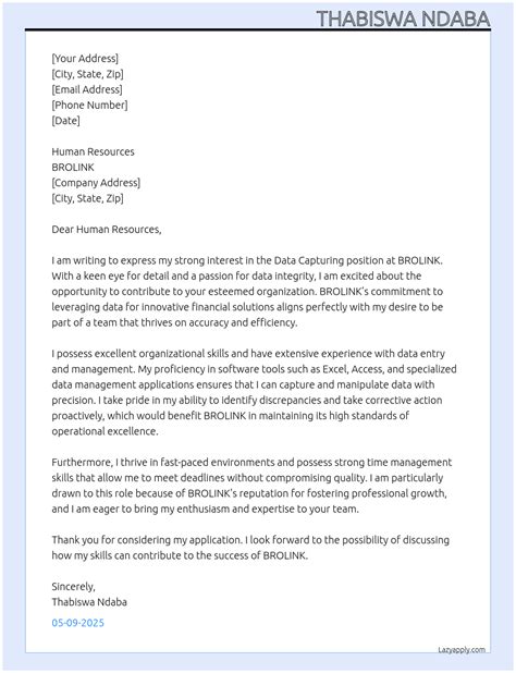 Cover Letter For Data Capturing Lazyapply