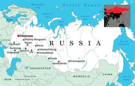 Political Map Of Russia Displaying Major Cities Surrounding Seas Neighboring Countries