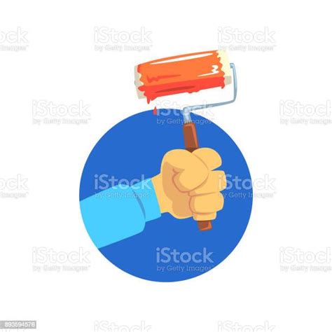 손을 잡고 롤러 페인트 페인 터 만화 벡터 일러스트 레이 션의 직업의 상징 개념에 대한 스톡 벡터 아트 및 기타 이미지 개념 고용과 노동 날씨 Istock
