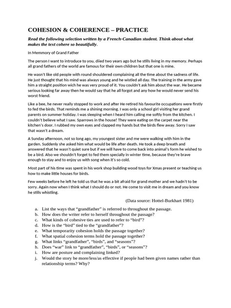 Cohesionandcoherence Practice Pdf
